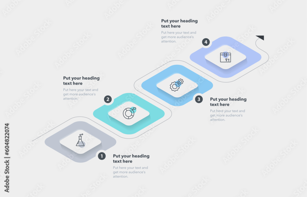 Rectangular process infographic template with four steps. Isometric ...