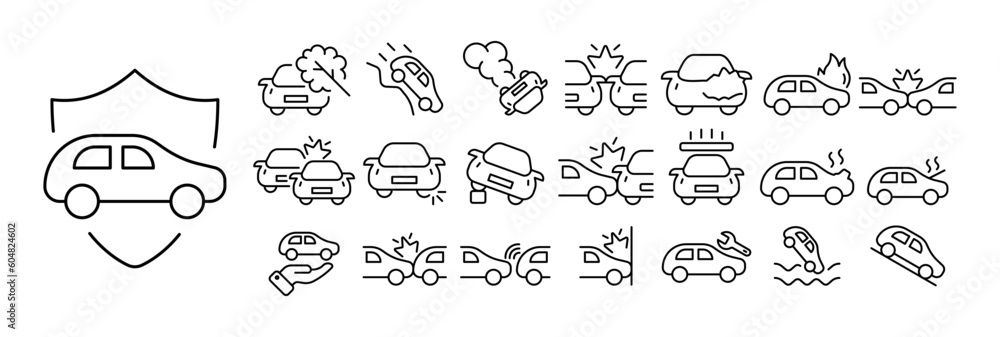 Set of car accident icons. Illustrations depicting various car accident ...
