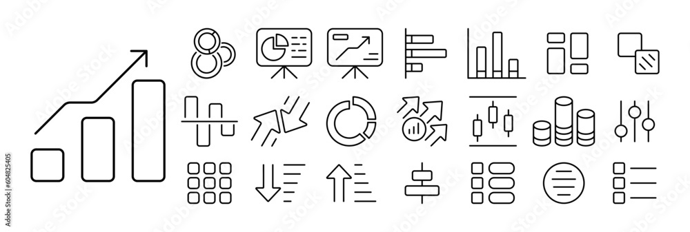 Set of graphics and diagrams icons. Illustrations representing various ... Set of graphics and diagrams icons. Illustrations representing various ...
