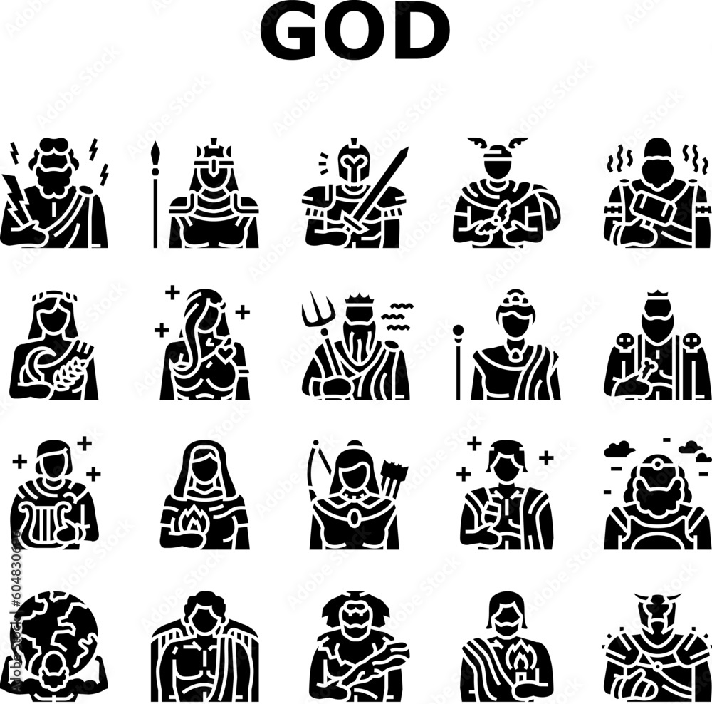 greek god mythology ancient icons set vector. goddess art, antique ...