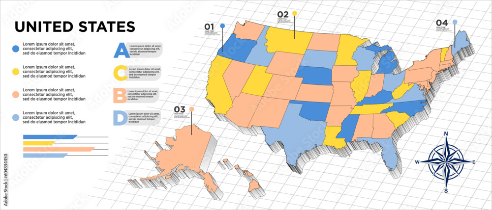 USA modern map with infographic, isolated on white background vector ...