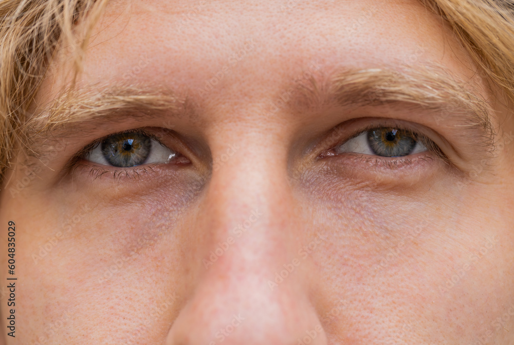 Extreme close-up macro portrait of face. Young adult beautiful redhead ...