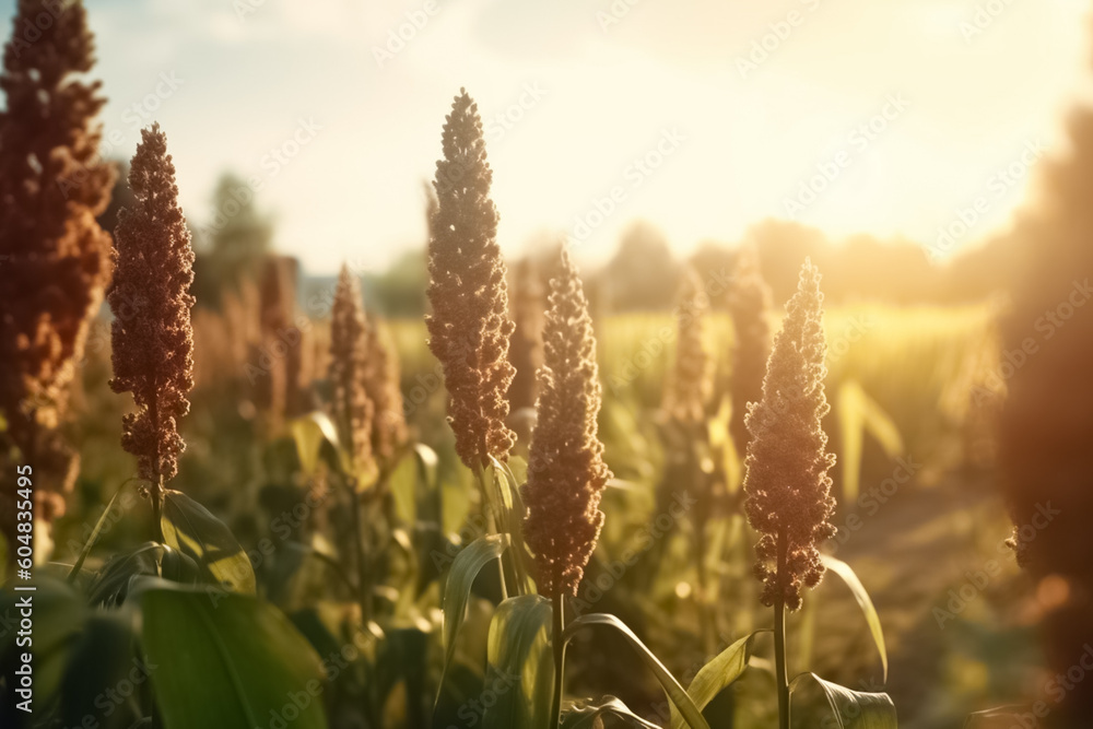 Sorghum Plantation. Field of Sweet Sorghum stalk and seeds. Agriculture ...