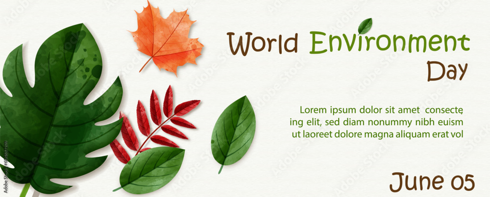 Various kinds of leaves with wording of world environment day, example ...