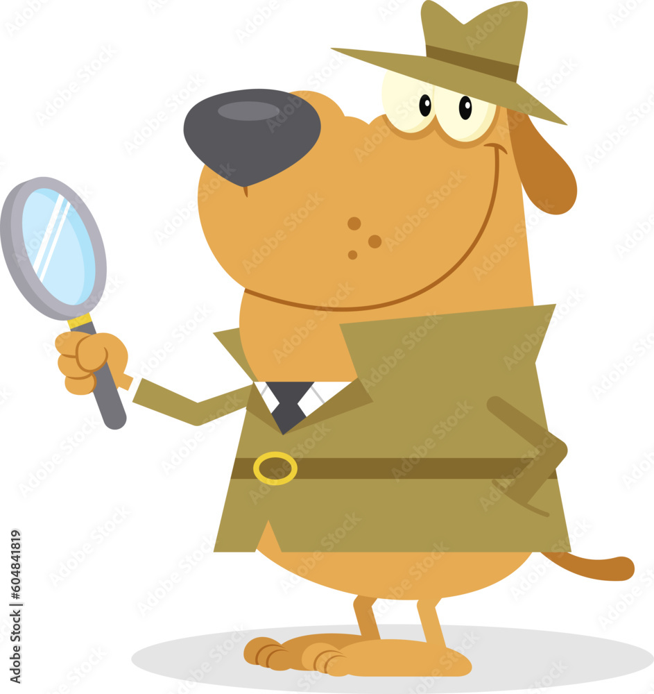 DetecDetective Dog Cartoon Character Holding A Magnifying Glass. Vector ...