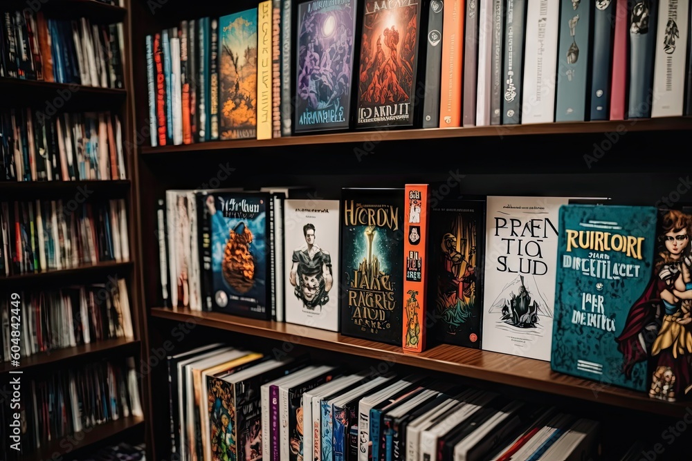 a shelf filled with books of all genres, including fiction, nonfiction ...