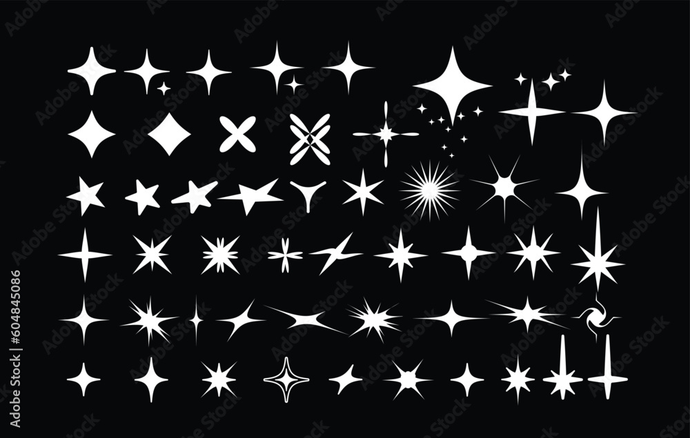 Set of vector objects. Deformed acid shapes of the sun and stars ...