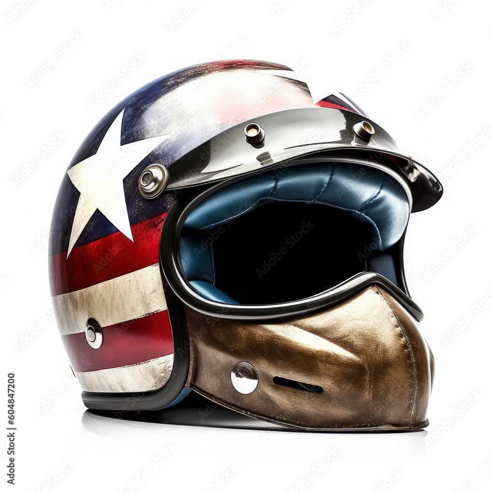 vintage Motorcycle helmet with american flag isolated on a white ...