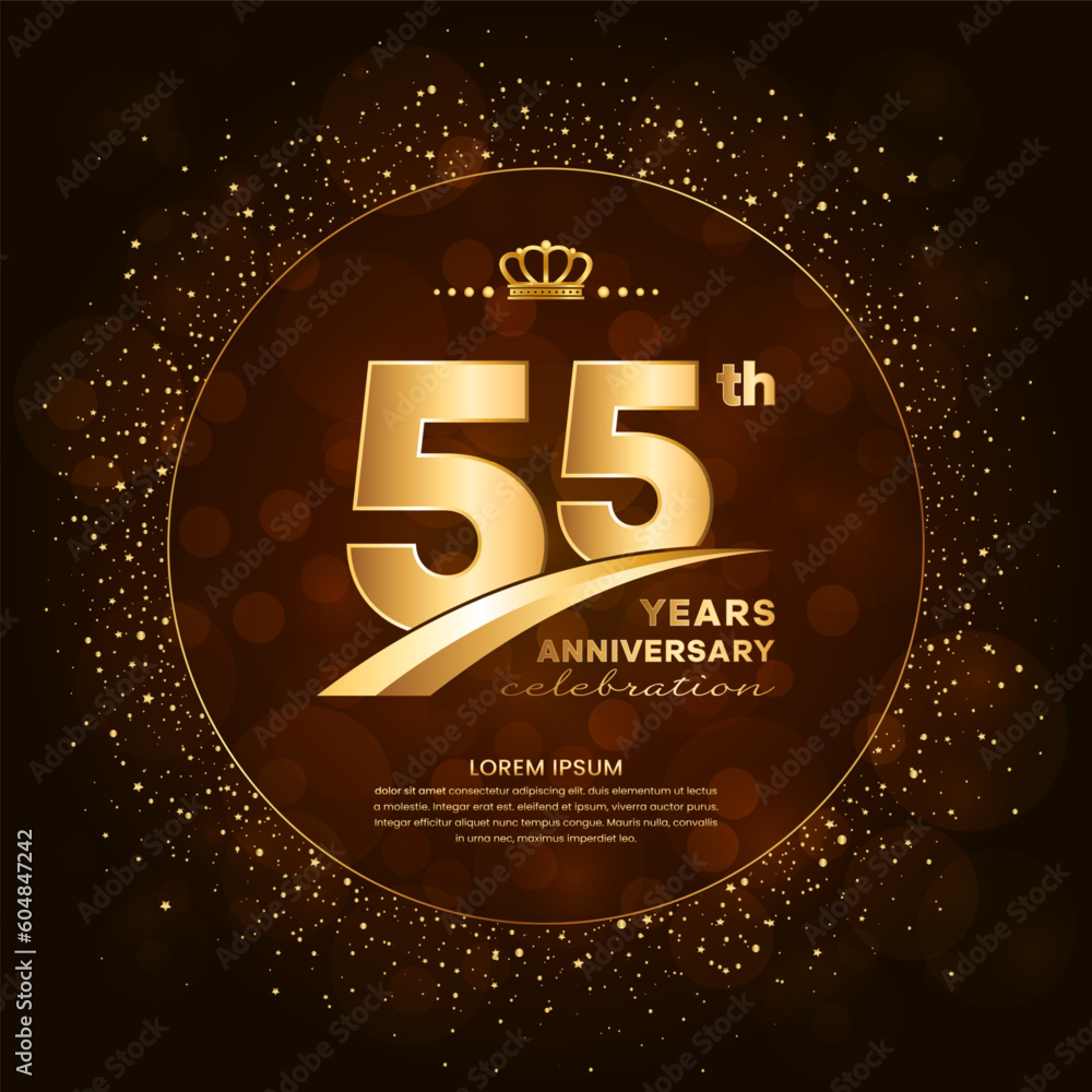55th anniversary logo with gold numbers and glitter isolated on a ...