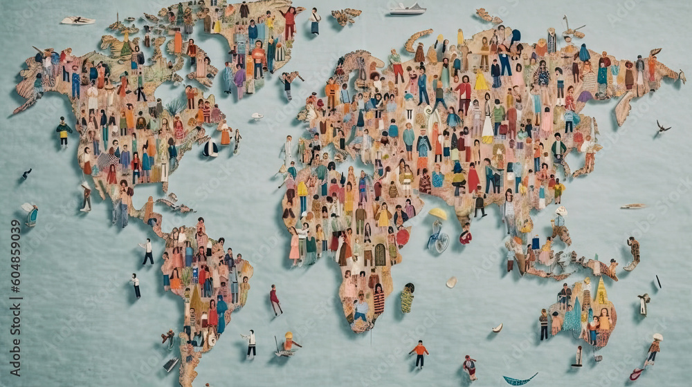 World map population with peoples background. Generative AI. Stock ...