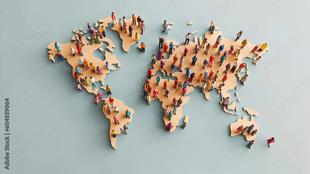 World map population with peoples background. Generative AI. Stock ...