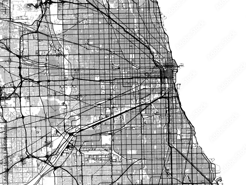 Road map of the city of Chicago Illinois in the United States of ...