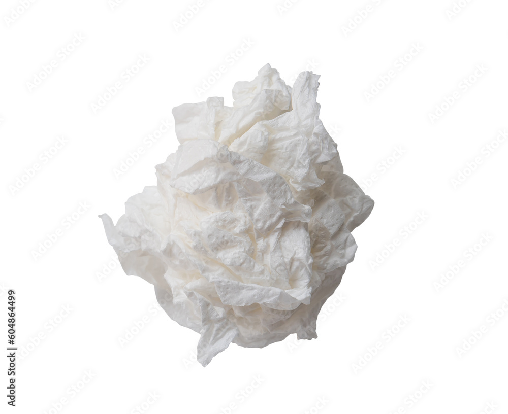 Single white screwed or crumpled tissue paper or napkin in strange ...