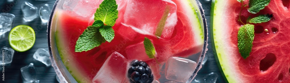 Top View Hydrating Coconut Watermelon Cooler Banner Background ...
