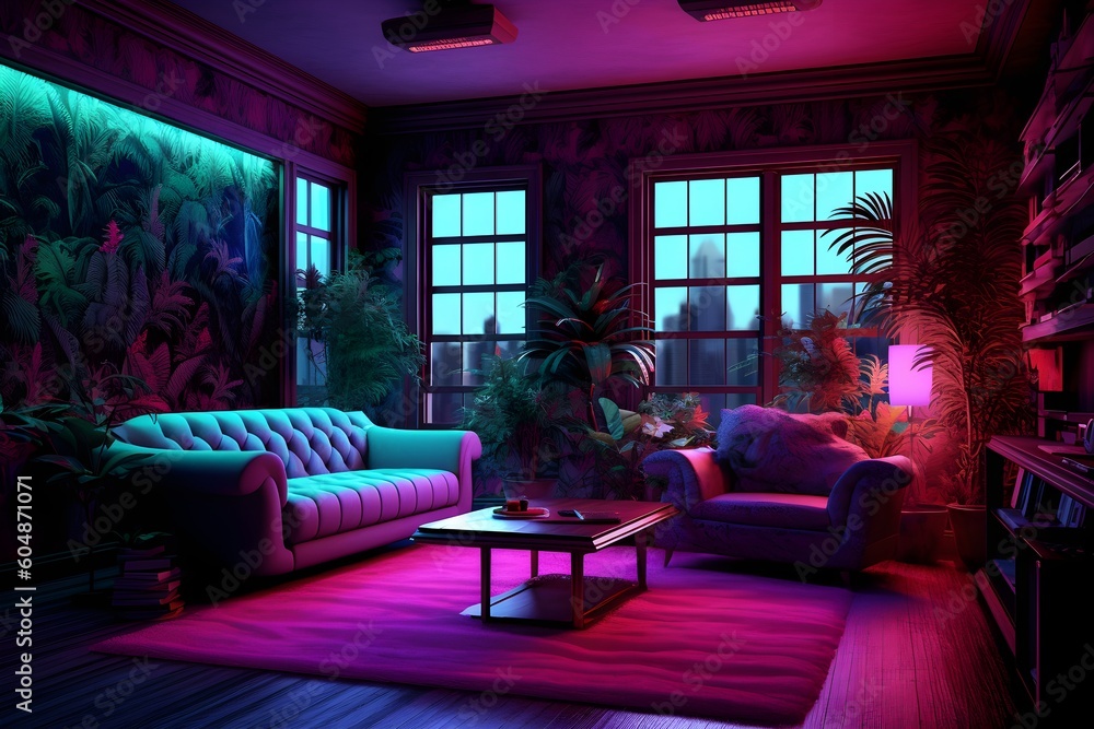 Vaporwave Interior, The view from the window, Vaporwave Miami Climate ...