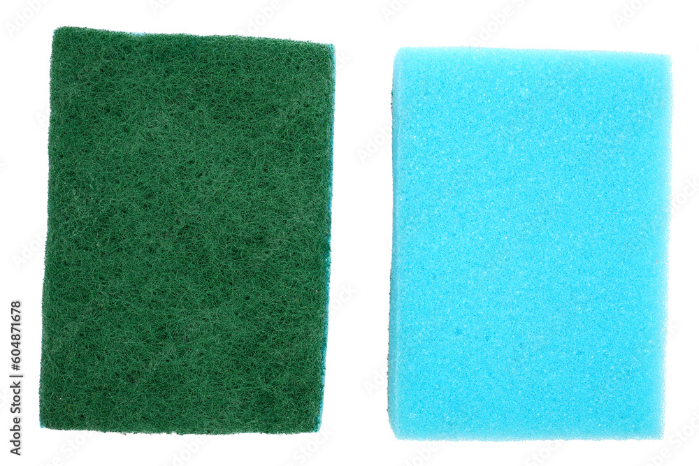 Kitchen sponges for washing dishes isolated on white background. Blue ...