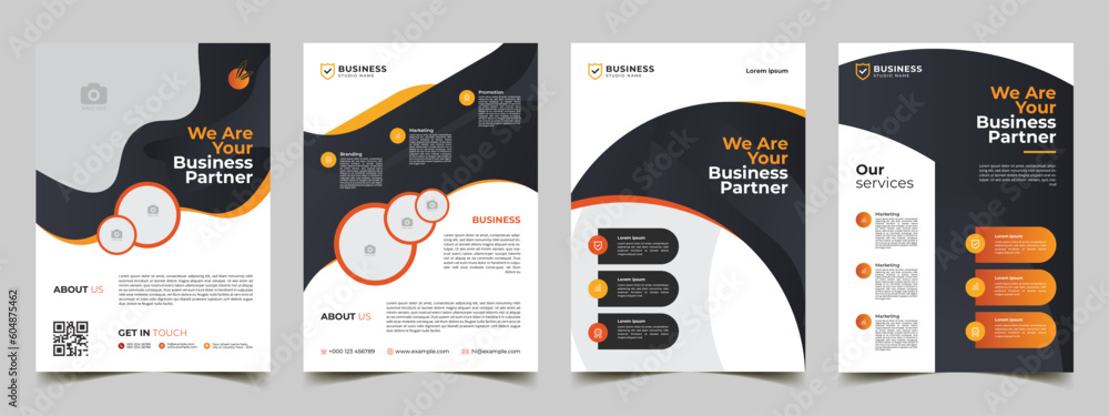 modern a4 business brochure cover flyer leaflet design template, wavy ...