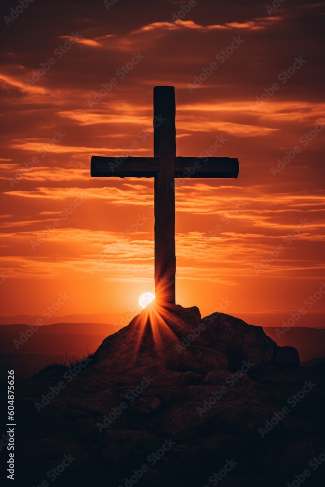 Holy Cross. Sign of faith. Landscape in the early morning with the ...