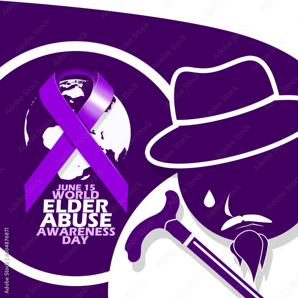 Art line illustration of a grandfather with a walking stick, purple ...