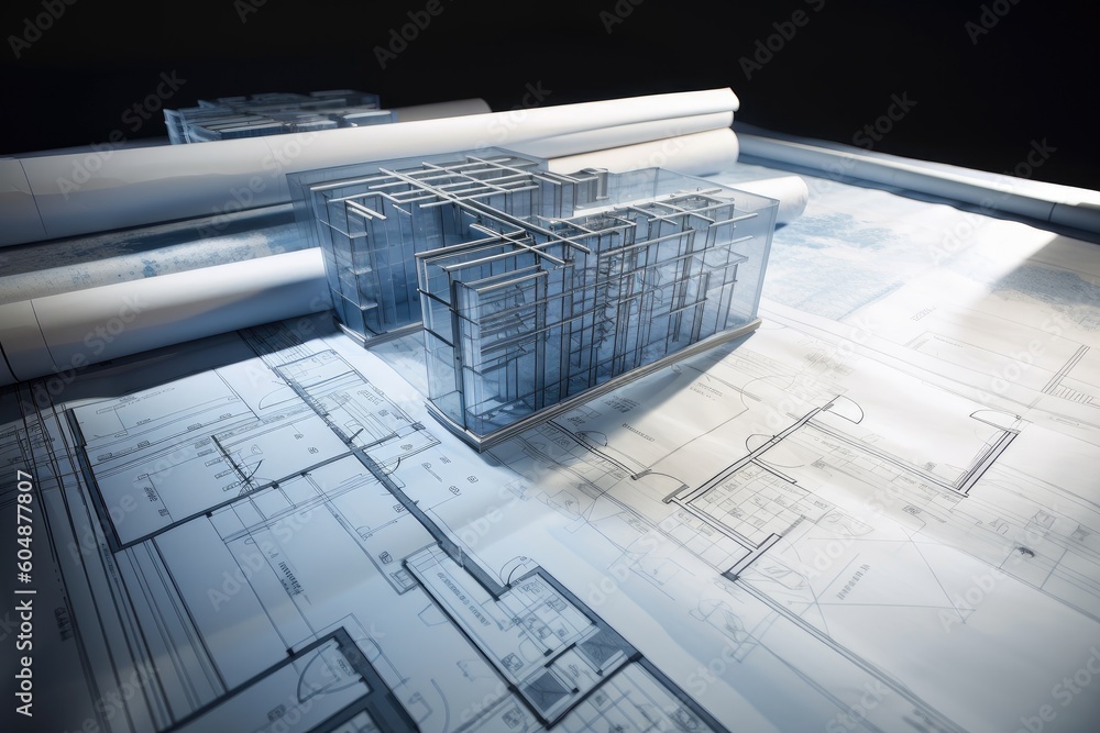 series of architectural blueprints, showing the progress and ...