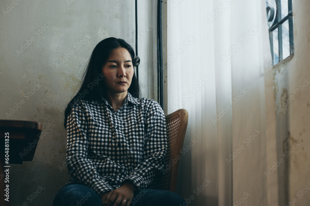 sad serious illness woman.depressed emotion panic attacks alone sick people fear stressful ...