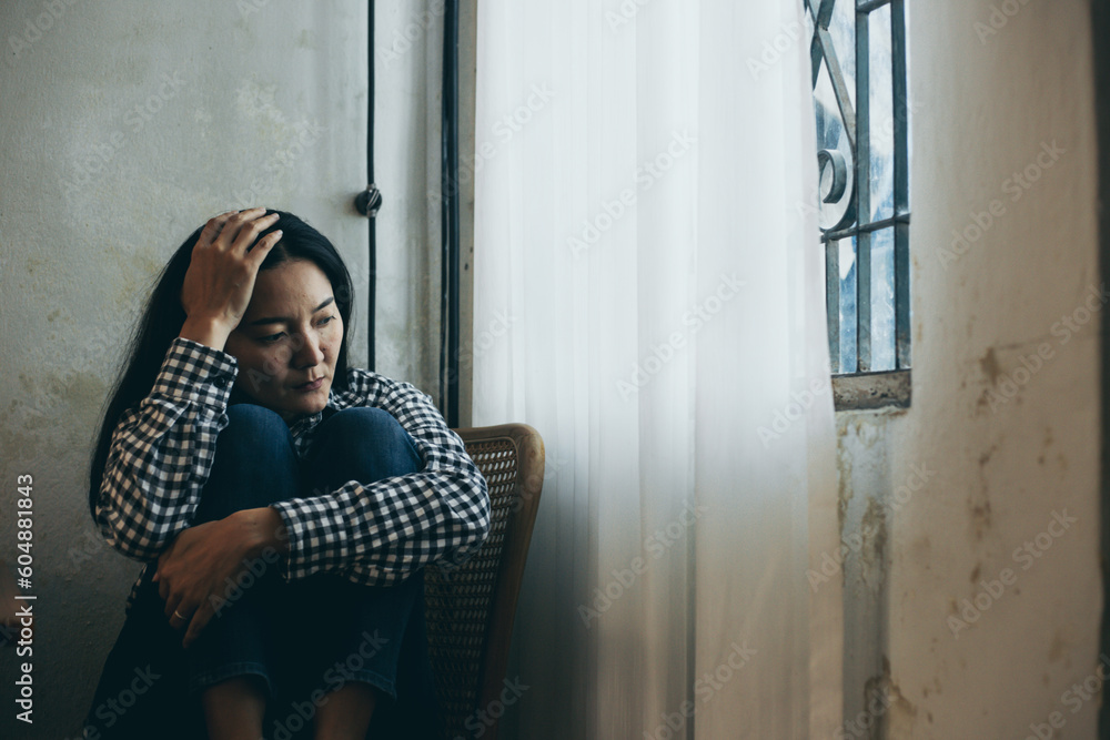 sad serious illness woman.depressed emotion panic attacks alone sick ...