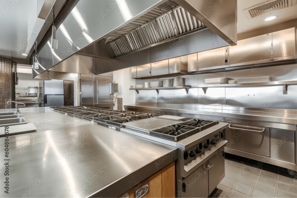 modern restaurant kitchen with sleek and functional design, including ...