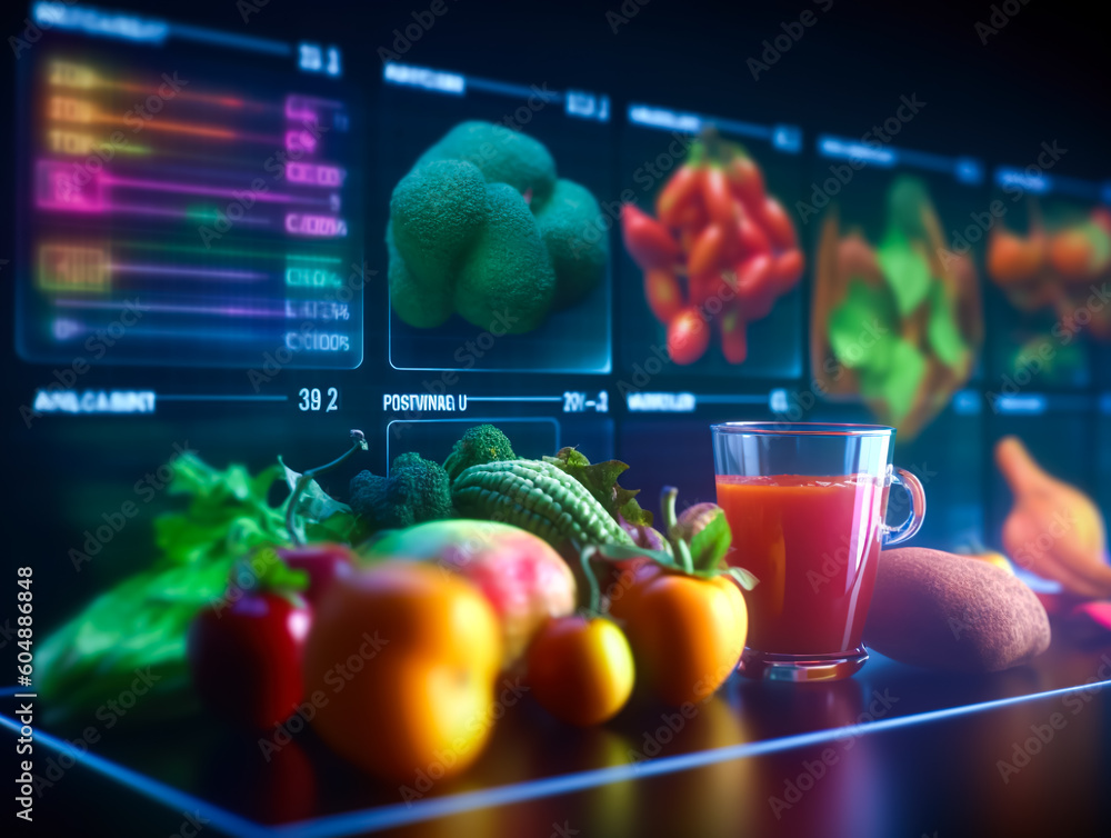 Food menu with panel interface hologram assistant.healthy eating ...