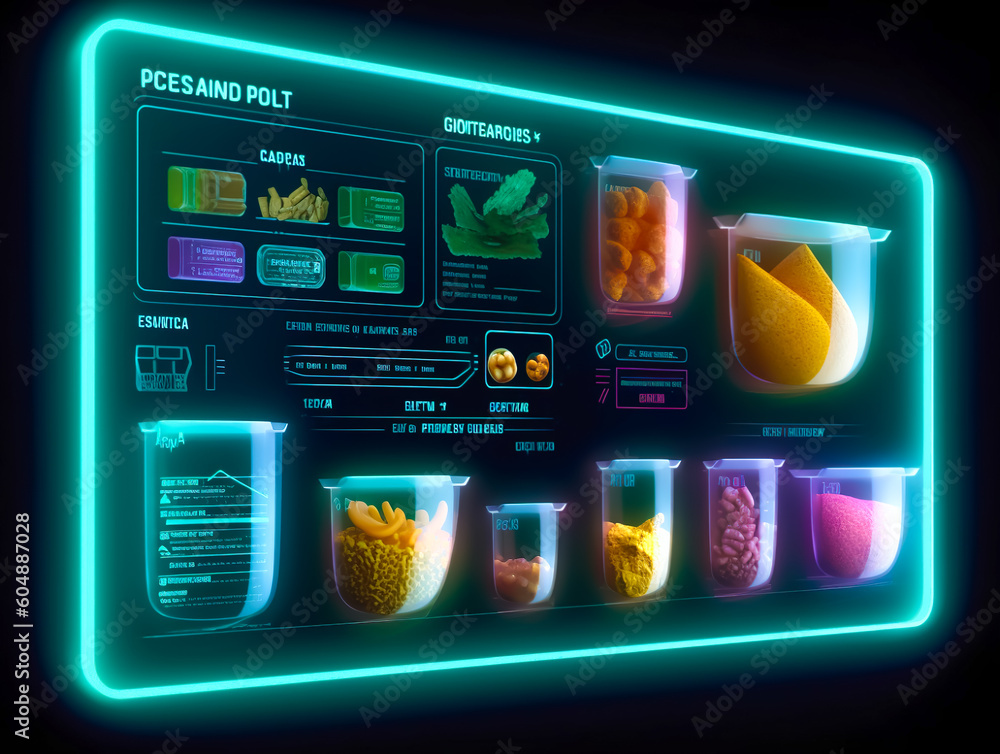 Food menu with panel interface hologram assistant.healthy eating ...
