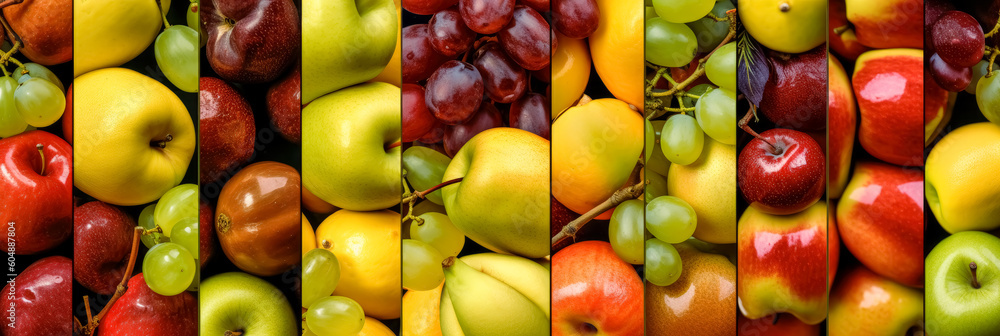 Healthy fruits and vegetables in natural color, in the style of multi ...