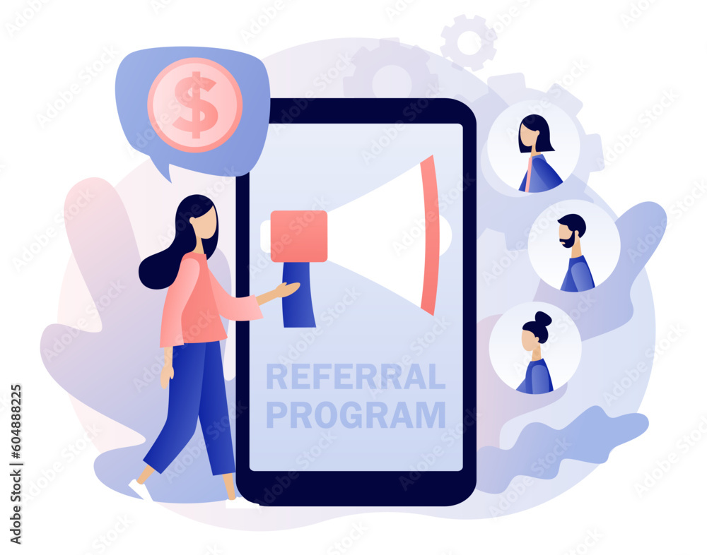 Referral program strategy. Refer a friend concept. Network marketing ...