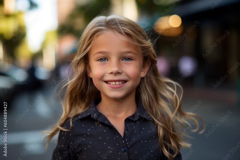 Medium shot portrait photography of a grinning kid female wearing a ...