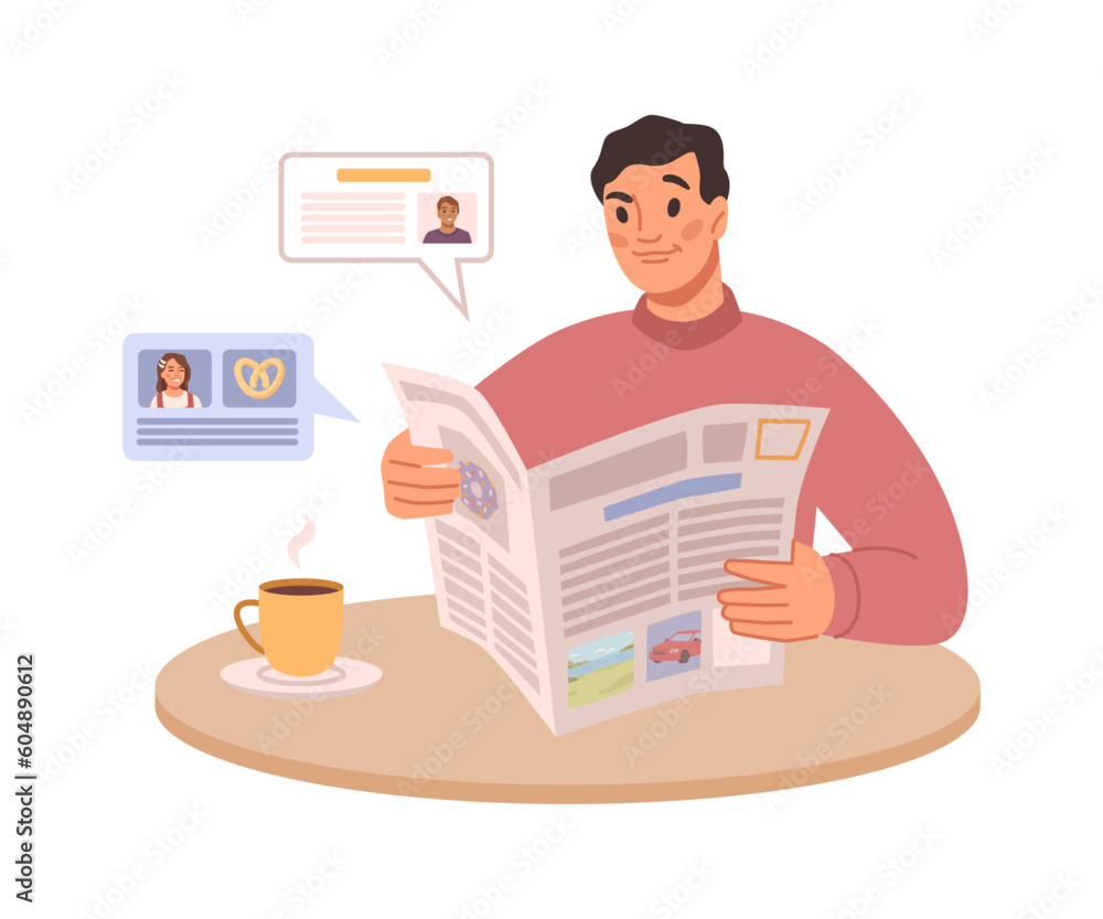 Man reading morning newspaper, media information. Person read magazine ...
