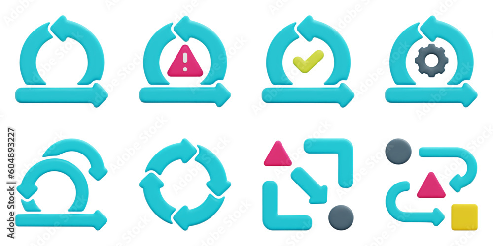 Agile 3d vector icon set. Acceptance, agile, continuous, iteration, scrum, risk, lean, link ...