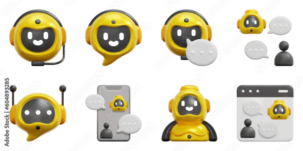 Chatbot 3d vector icon set. Bot, chat, chatbot, conversation, message ...