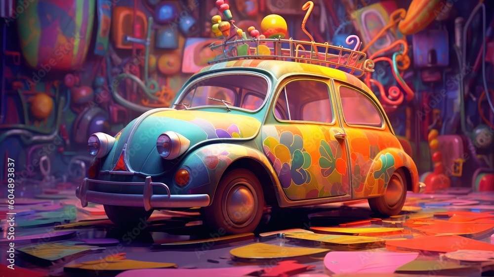 Cartoon-style car in vivid painting style generative ai illustration ...