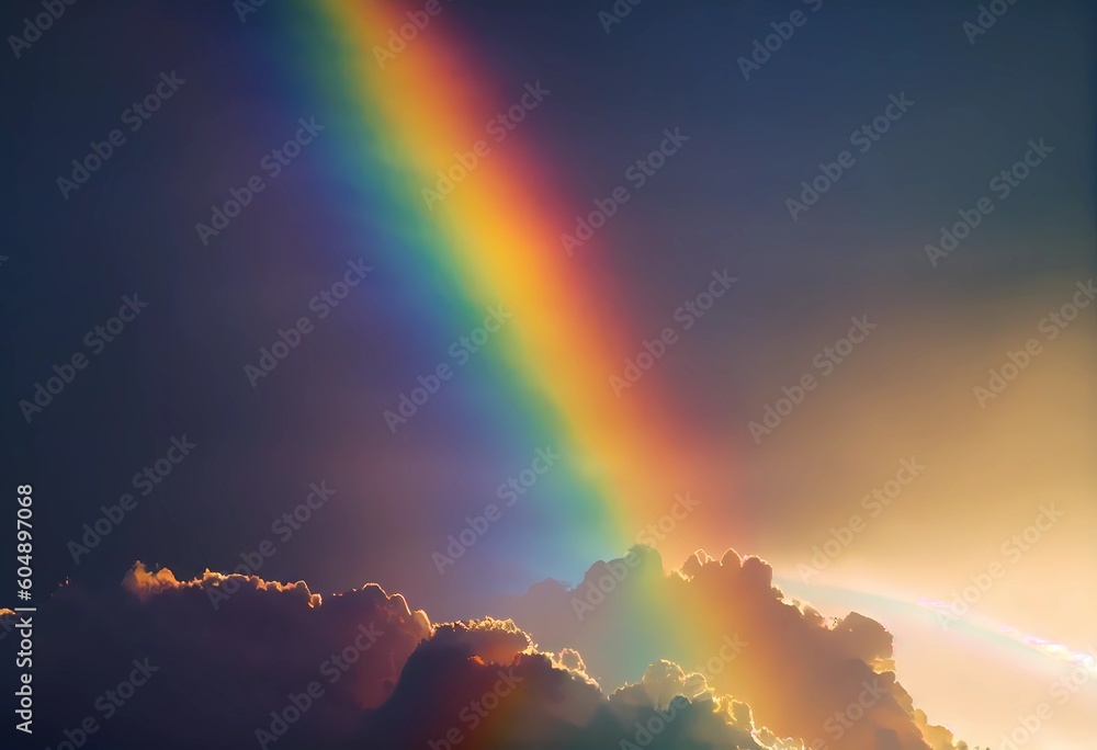 Stunning rainbow over violet purple cloudy sky as panoramic high ...
