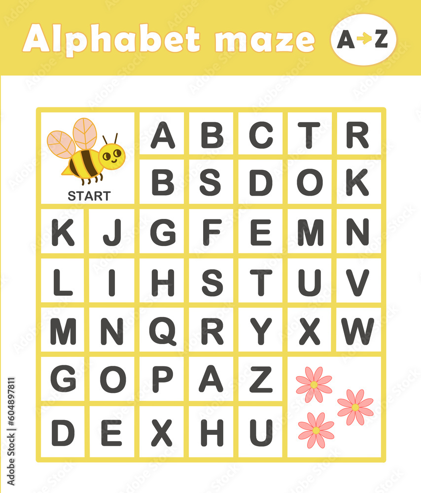 A to Z Maze game for children. Worksheet for kids and children ...