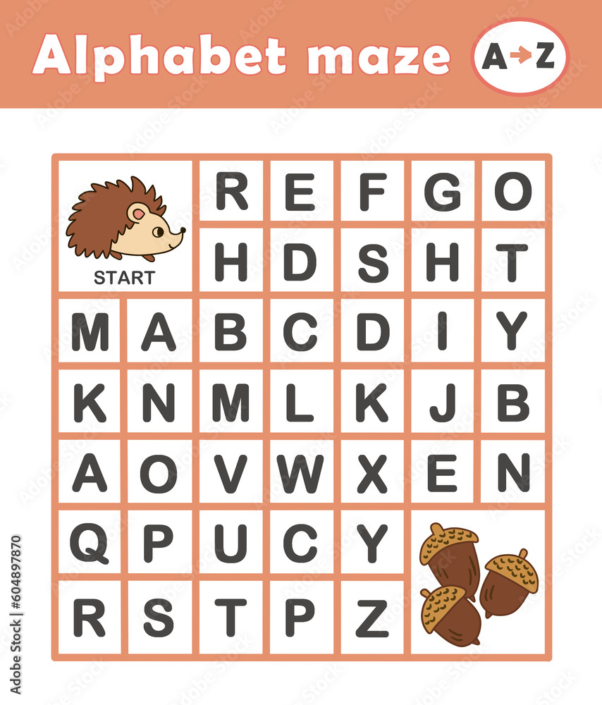 A to Z Maze game for children. Worksheet for kids and children ...