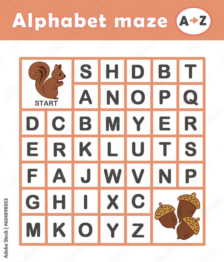 A to Z Maze game for children. Worksheet for kids and children ...