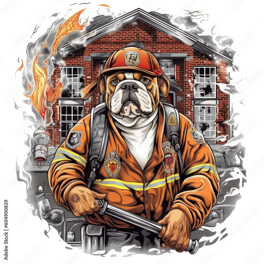 Firefighter English Bulldog t-shirt design, An English Bulldog wearing ...