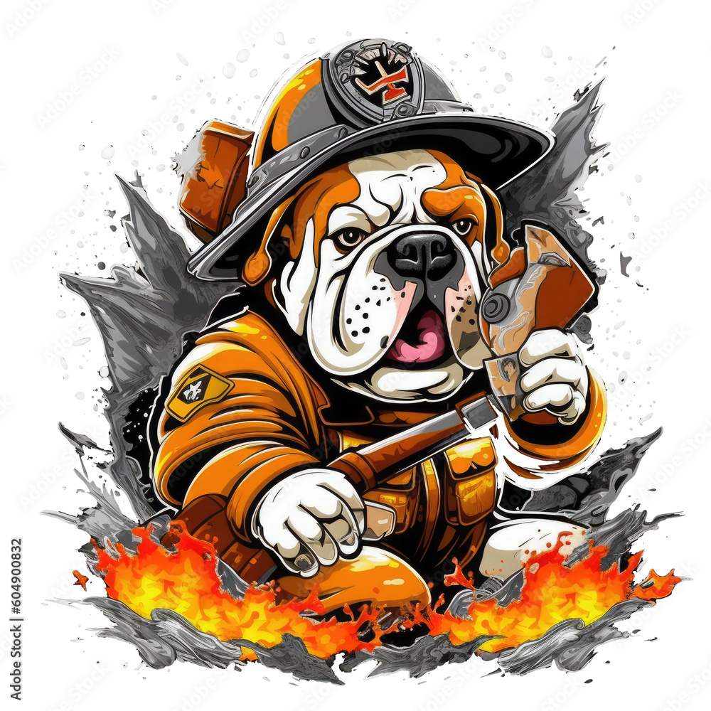 Stock-illustrationen Firefighter English Bulldog t-shirt design, A ...