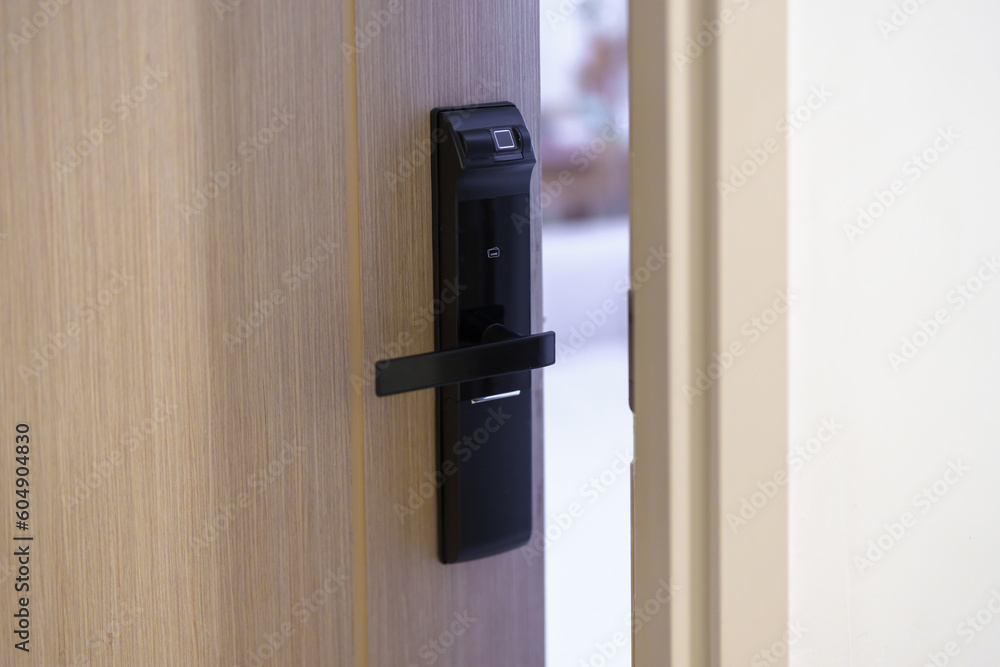smart digital door lock while open or close the door at home or ...