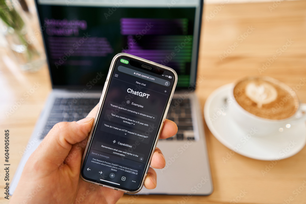 Spain, Barcelona - March 20 2023: ChatGPT chat bot screen seen on ...