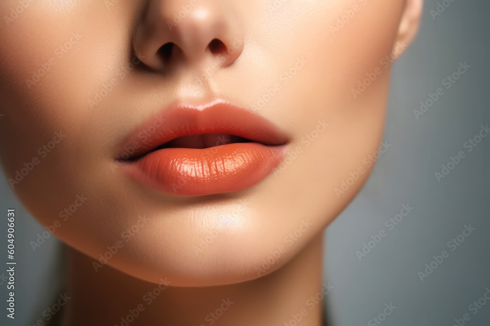 beautiful female lips of a young girl generative ai Stock Illustration ...