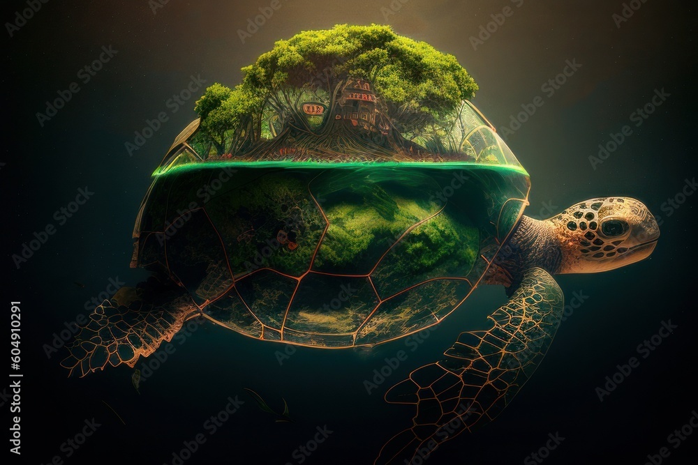 Fantasy Abstract turtle shell is a planet earth with a rainforest and ...