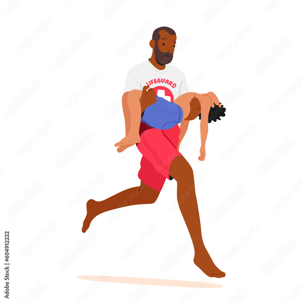 Lifeguard African American Male Character Sprinting, Carrying ...