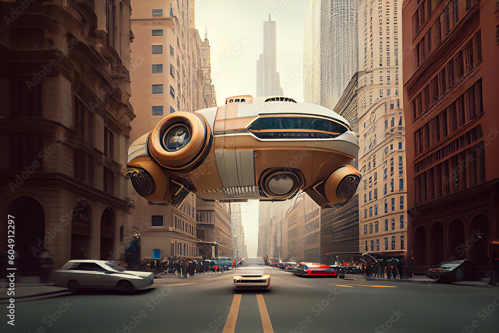 An enchanting illustration of a fantastical levitating vehicle, ready ...