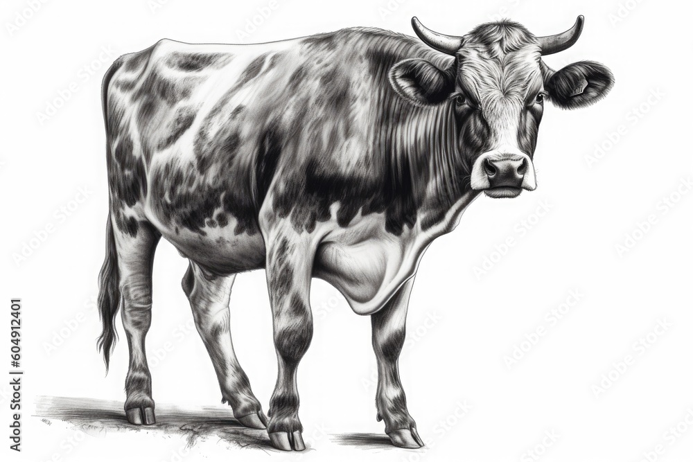 Drawing of a black cow on a white background. Generative ai. Stock ...