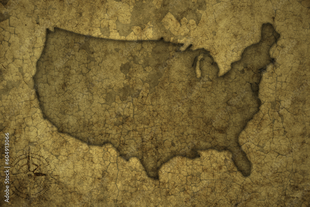 map of united states of america on a old vintage crack paper background ...